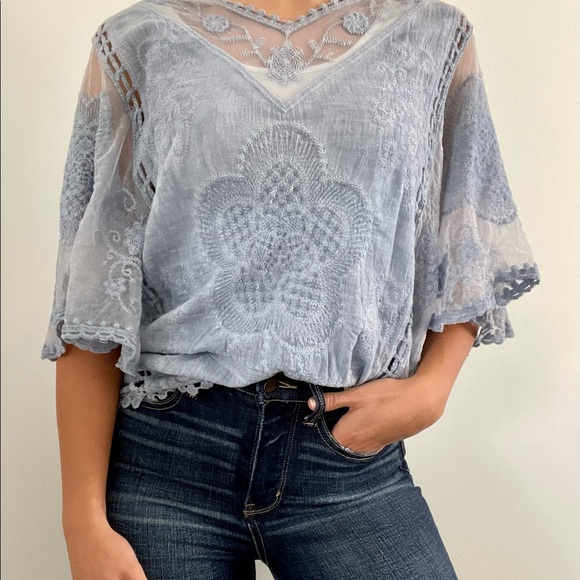 Kindred | Tops | Ml Sheer Periwinkle Blue Batwing Blouse | Poshmark